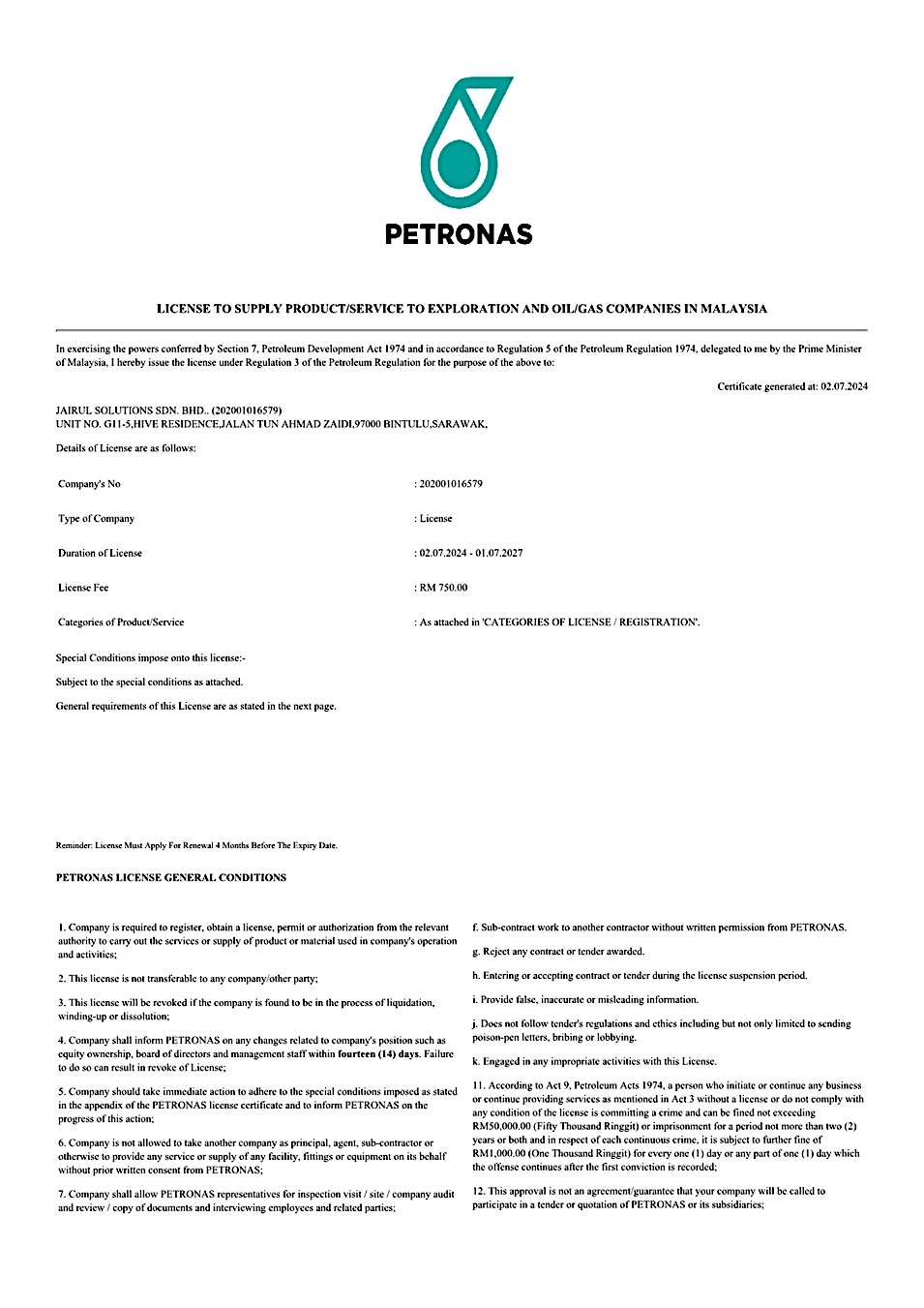 Jairul Solutions - Company and CIDB Registration Certificates