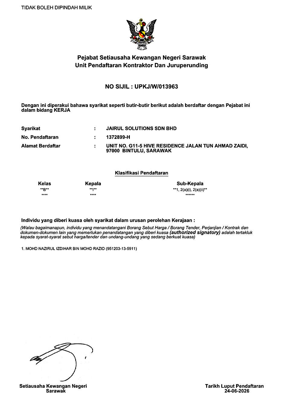 Jairul Solutions - Company and CIDB Registration Certificates